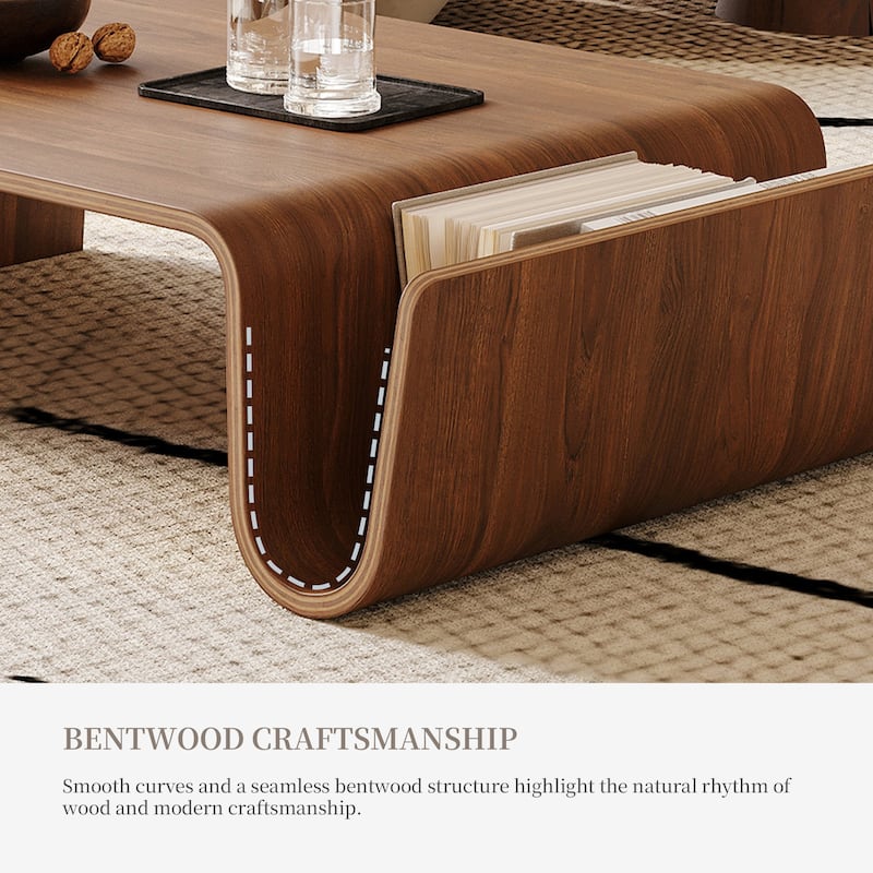 41" Modern Minimalist Brown Coffee Table, Solid Wood Veneer, Retangular Coffee Table for ...